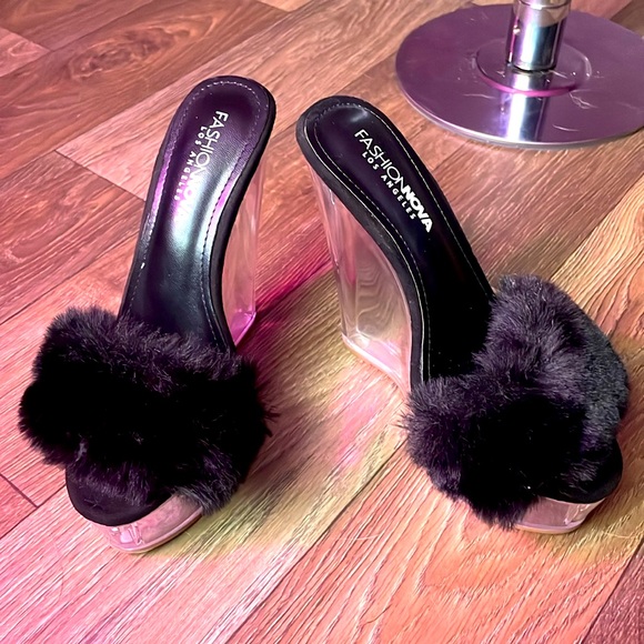 Fashion Nova | Shoes | Black Fuzzy Sandal Heels | Poshmark